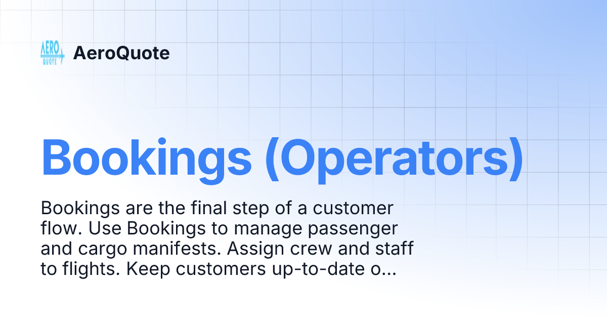 Bookings (Operators) | AeroQuote