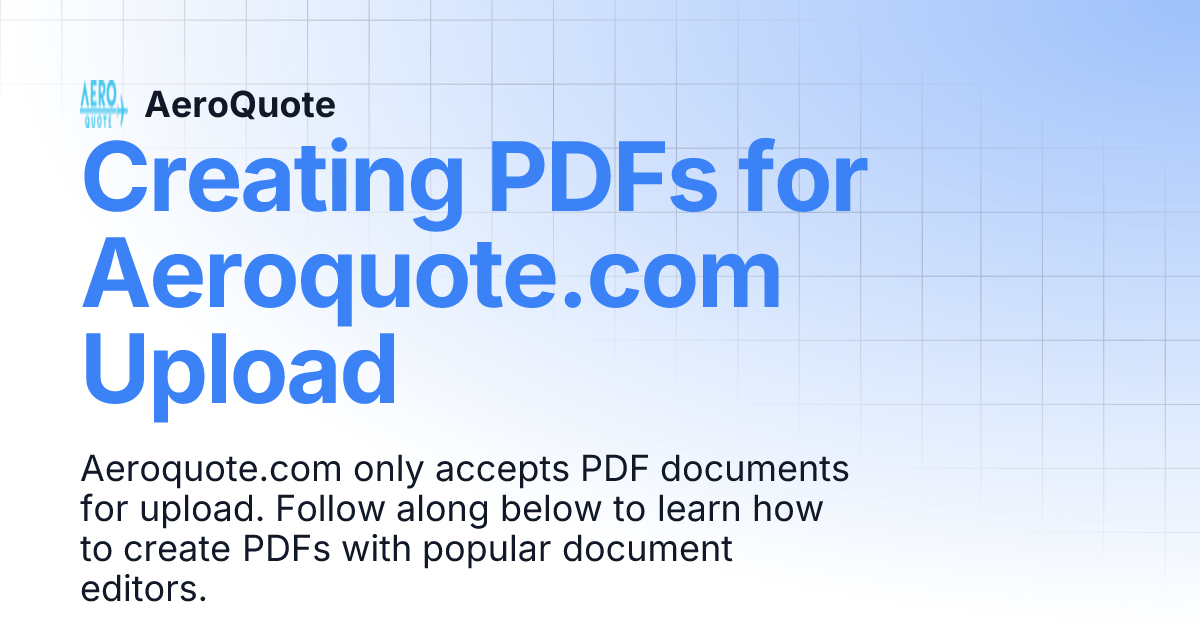 Creating PDFs for Aeroquote.com Upload | AeroQuote